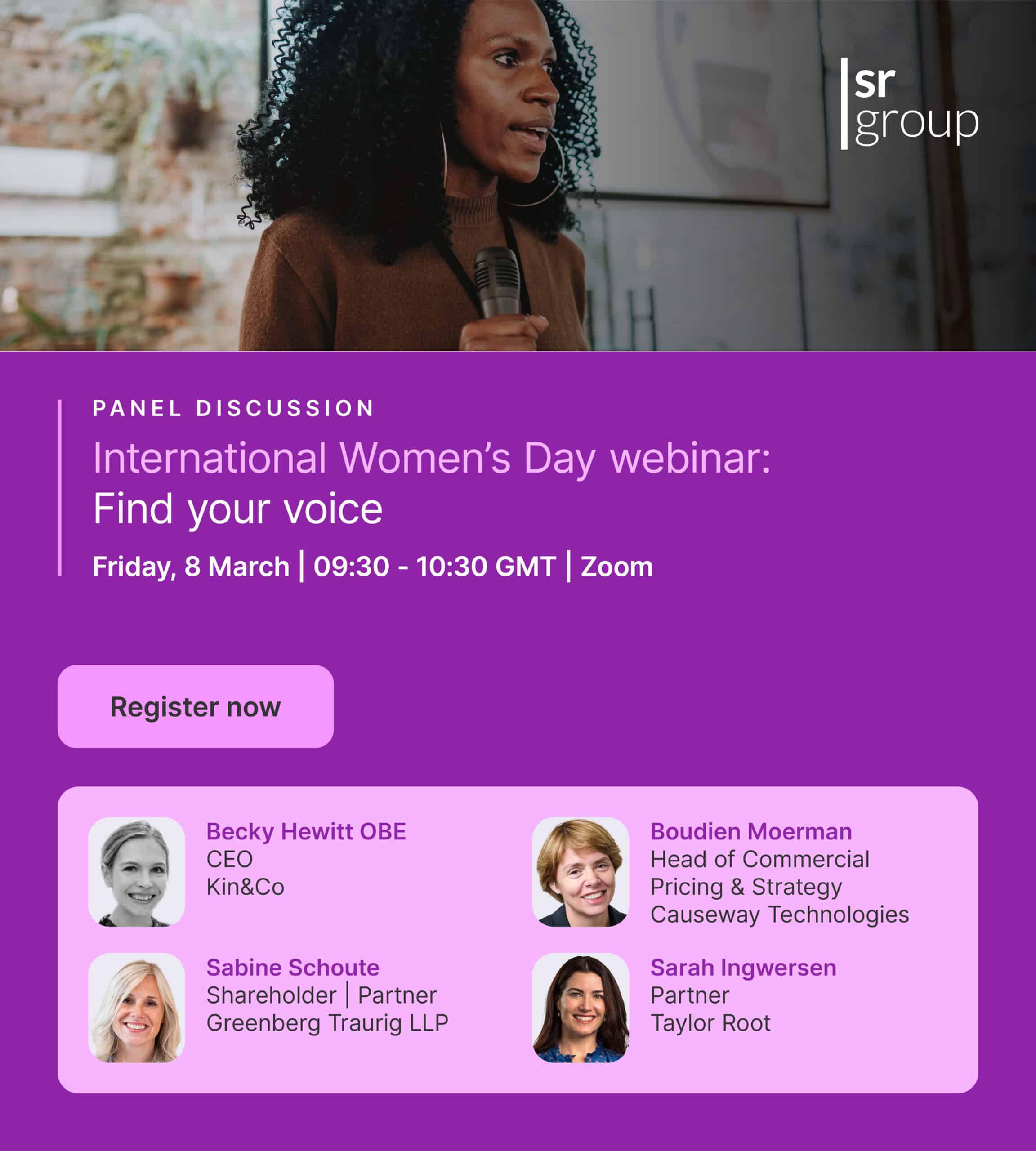 International Women's Day webinar: "Find your voice" - The SR Group